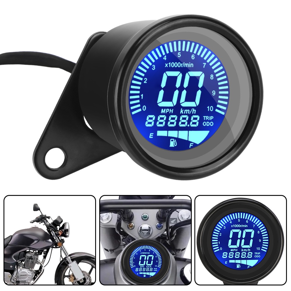 LED LCD Tachometer Indicator Fuel Meter Retro LCD Odometer Scooter ATV ...