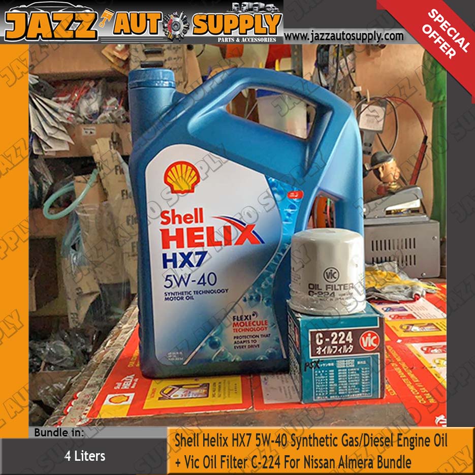 Shell Helix HX7 5W-40 Synthetic Gas/Diesel Engine Oil + Vic Oil Filter ...