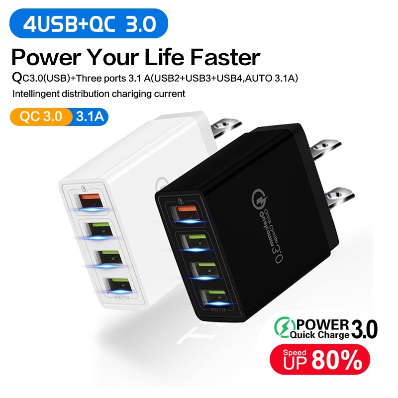 QC3.0 Fast Charger 3.1A Fast Charging Adapter Wall Charger 4 USB Port ...