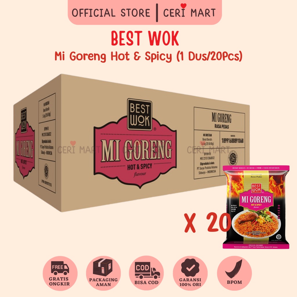 Best Wok Hot & Spicy Fried Noodle Noodles 1 DUS 20 pcs Instant Noodle 85gr BestWok KKV Indomie ...