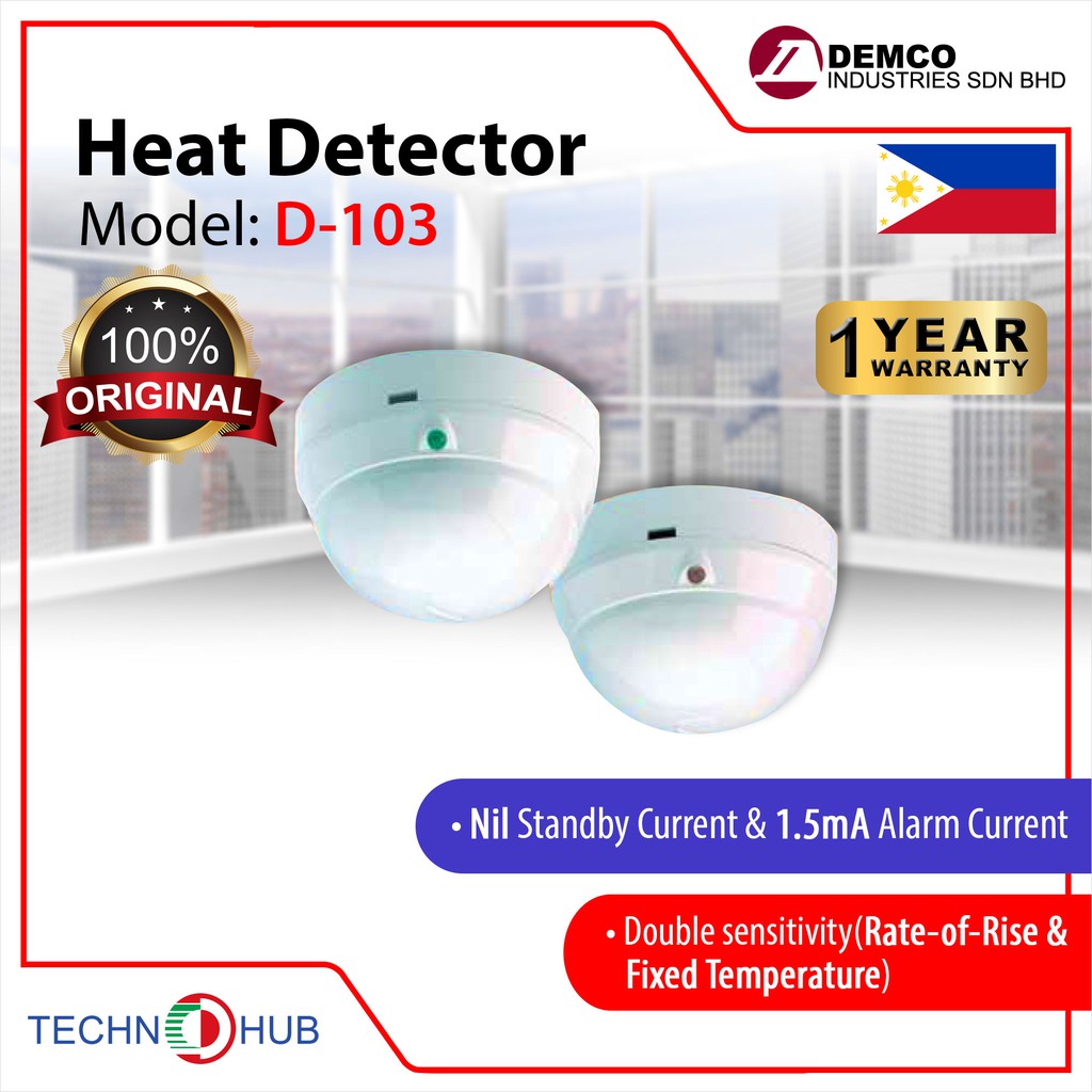 DEMCO Fire Alarm Heat Detector D-103 12-28V DC / 78 x 55mm | Shopee ...