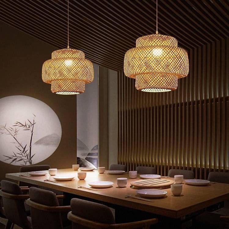 AIHO Bamboo Rattan Lantern Pendant Lamp Fixture For Restaurant Bar Cafe ...