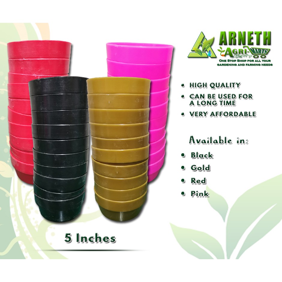 5 INCH ROUND SHALLOW FLAT GARDEN POT / COMMUNAL POT FOR DISH GARDEN (10 ...