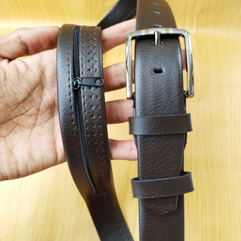 Imported Leather Belt Zipper Needle Semi Leather Zipper Belt | Shopee ...