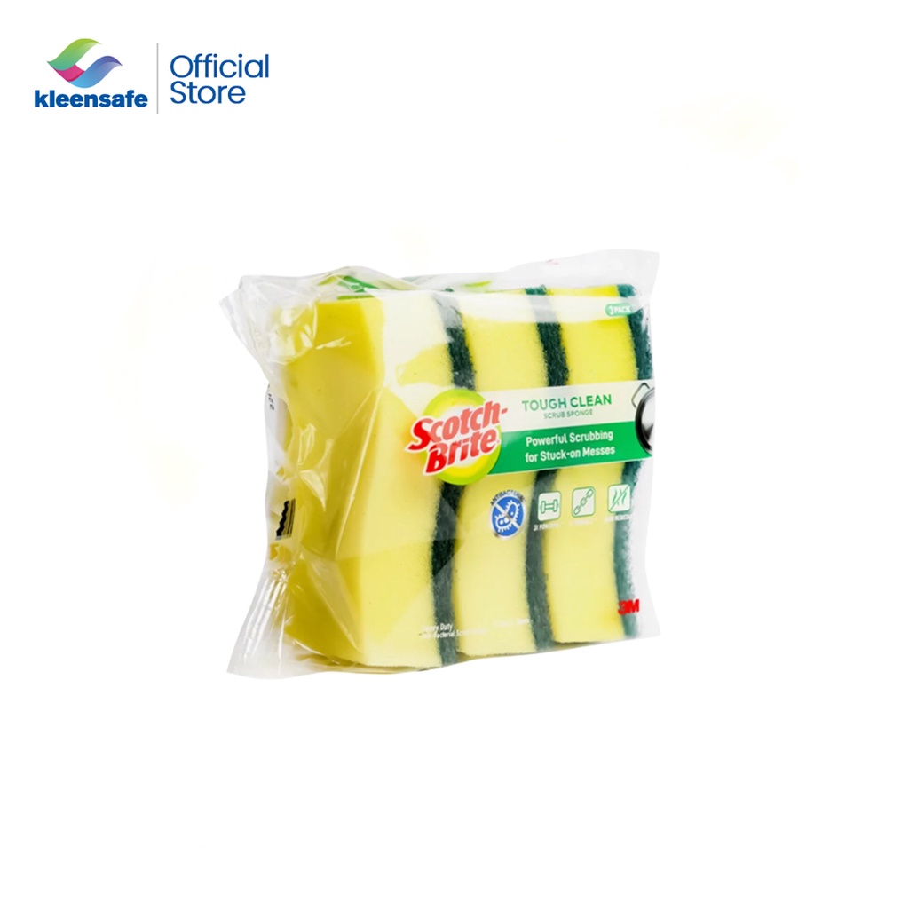 Kleensafe X 3M Scotch Brite Tough Clean Sponge Scrub Anti-Bacterial ...