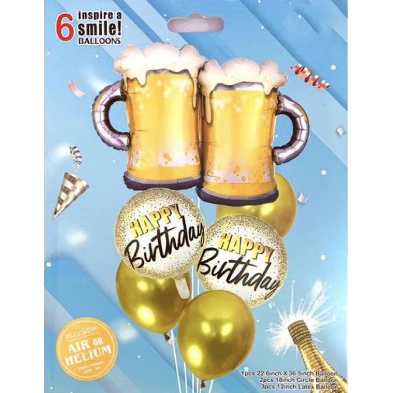 Two beer mugs foil & chrome balloon set (6 pcs/pack) | Shopee Philippines