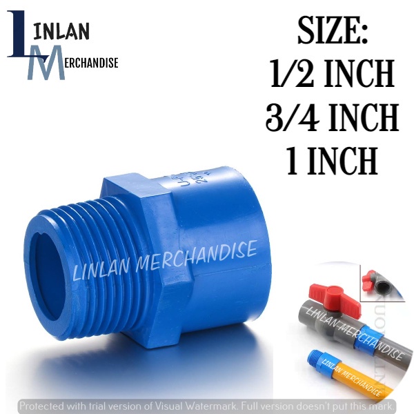 1 PC Blue PVC Male Connector Water Fittings (1/2", 3/4", 1" ) (3701 ...