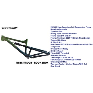 FRAME FULL SUS SPEEDONE AMBASSADOR ROCKSHOX AIR 27.5 or 29r small only ...