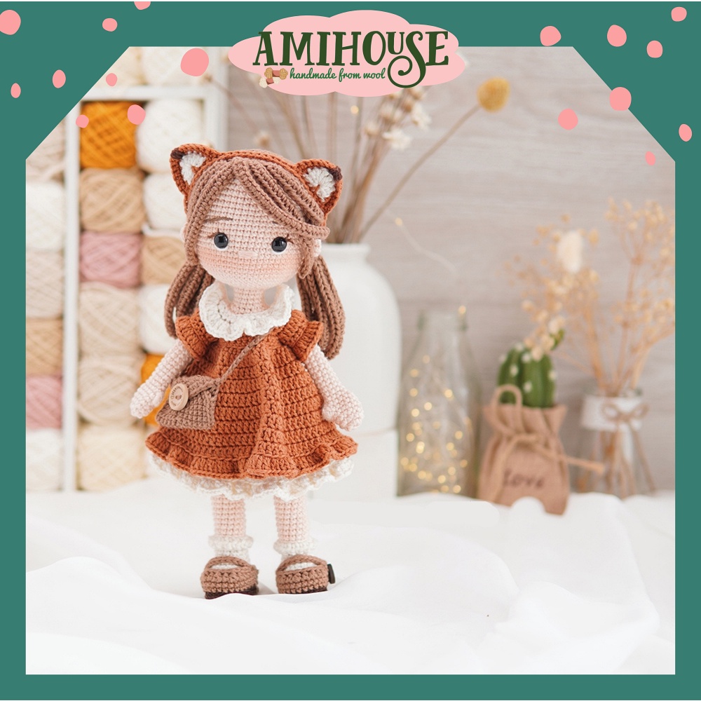 Cute handmade crochet wool Mia doll for children, 100% cotton stuffed ...