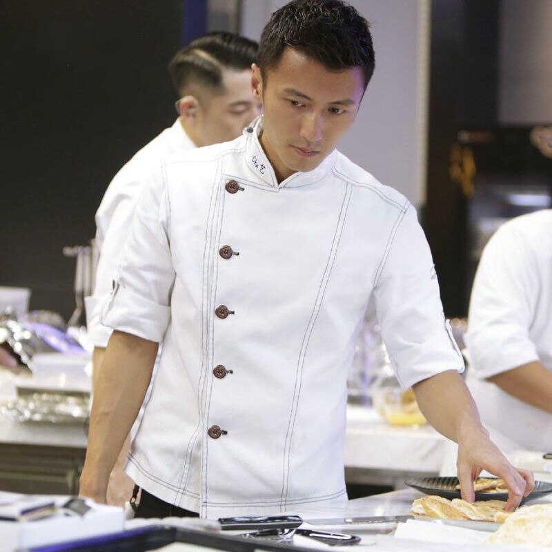 White Shirt Chef Jacket Adjustable Sleeve Men Women Unisex Restaurant ...