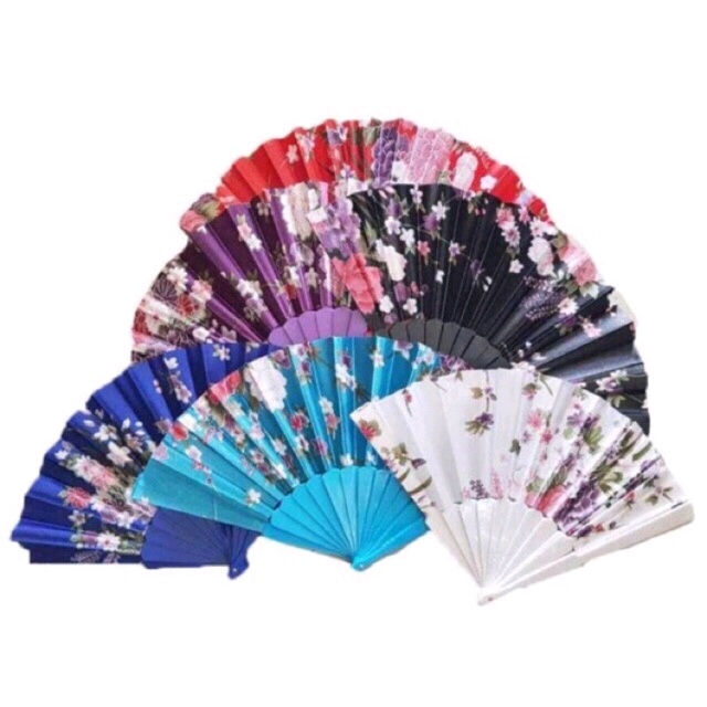 COD Floral Design Plastic Folding Fan Black&white Frame Color Full ...