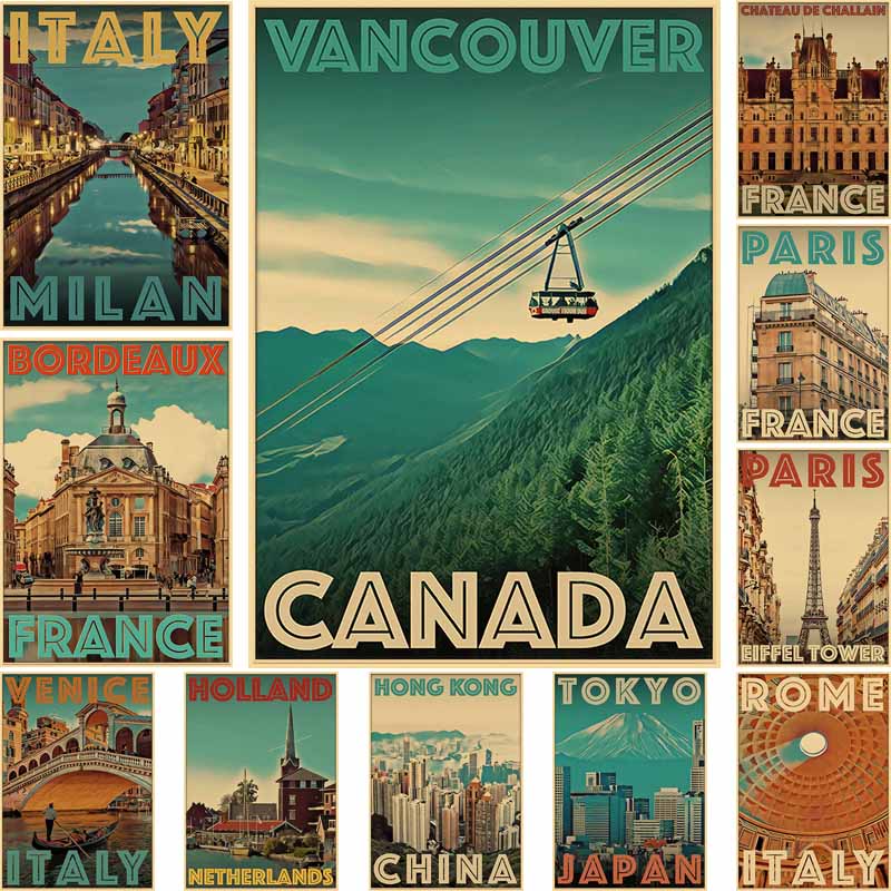 Modern City Travel Landscape Posters Kraft Paper Painting Central Park ...