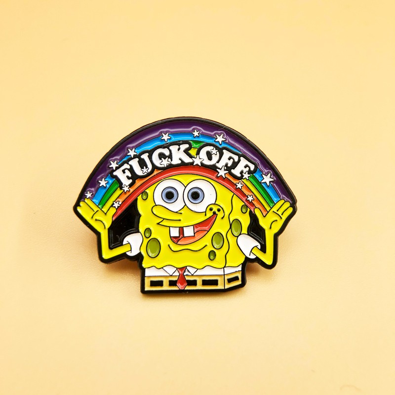 Spongebob Enamel Pin Rainbow Banner Lettering Spongebob Brooch Funny ...