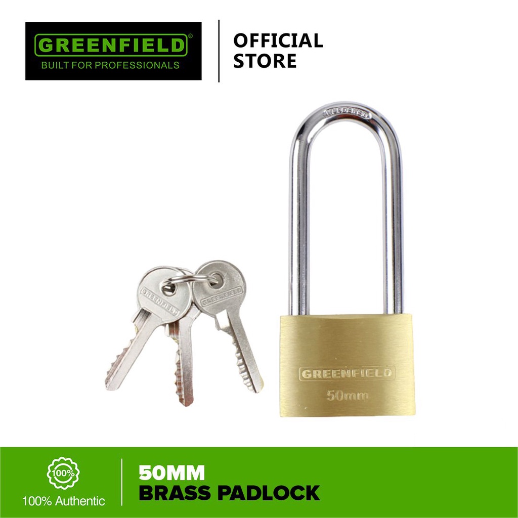 Greenfield Brass Padlock 50mm Long Shackle - Door Hardware & Locks ...