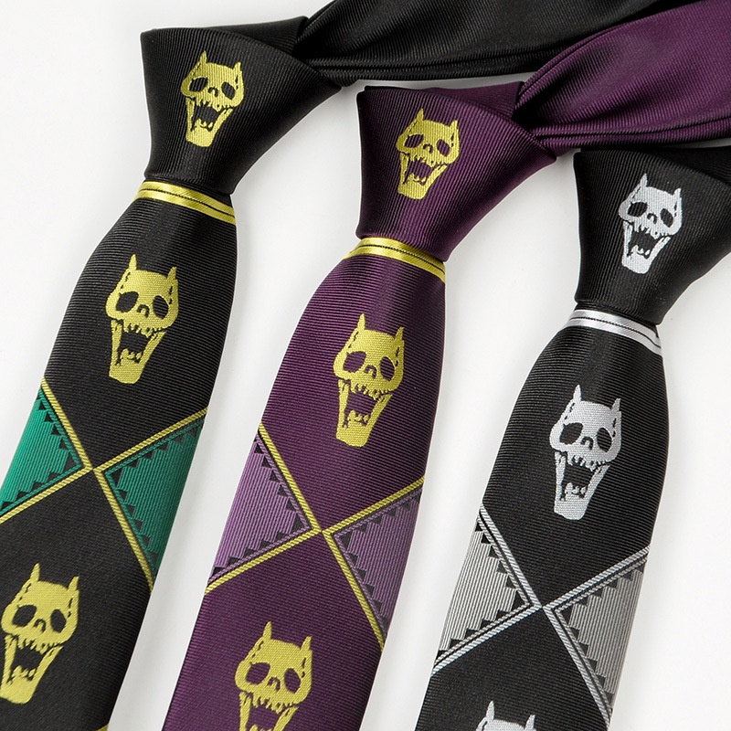 Japanese Version JOJO Tie Kira Yoshikage Bizarre Adventure Skull Black ...