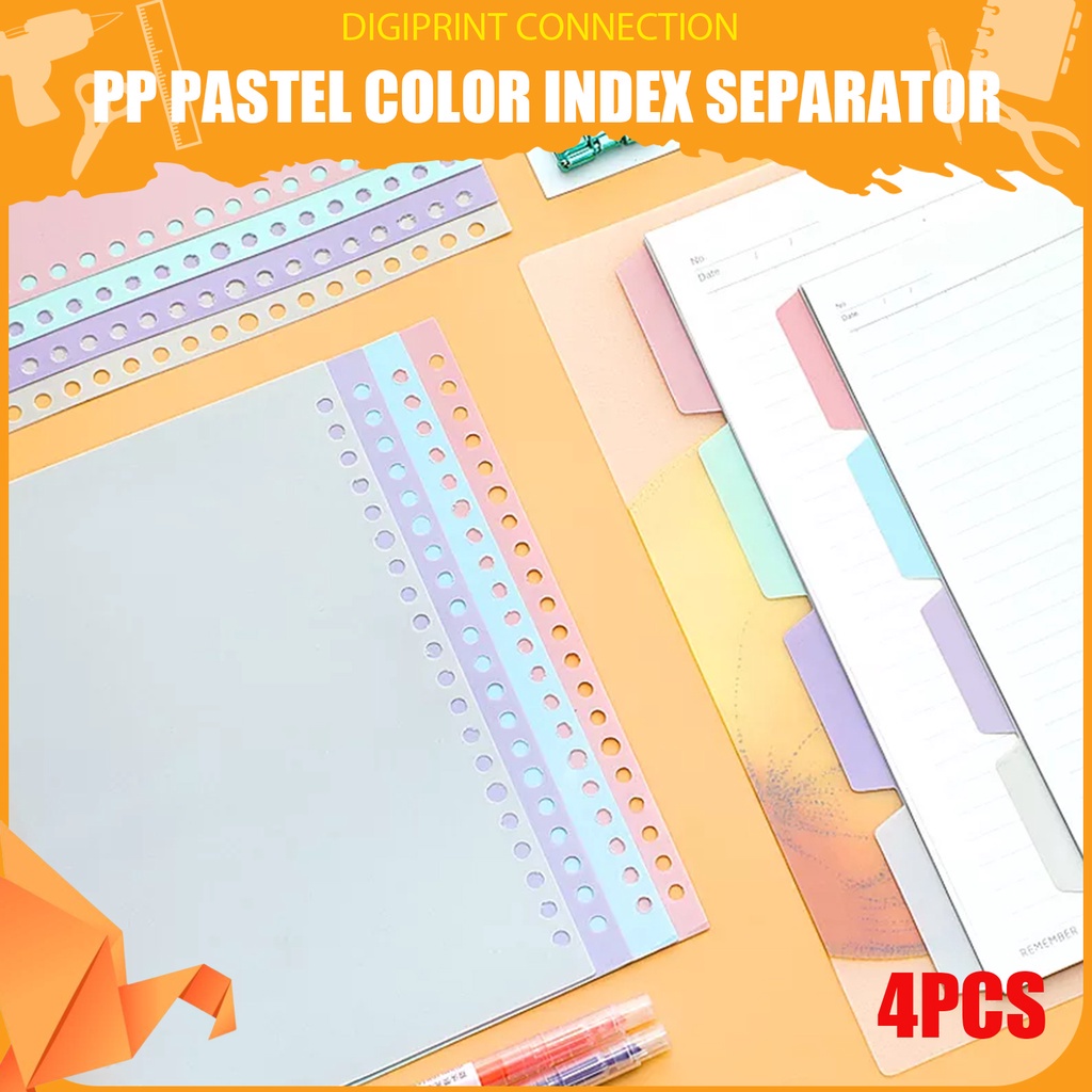 PP Pastel Index Page Separator Colors Loose Leaf Binder 4 Sheets A5, B5 ...