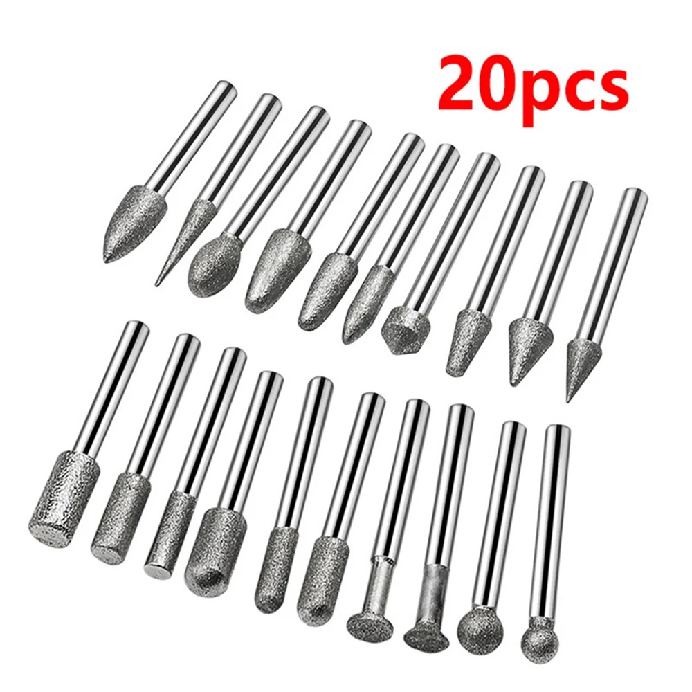 20 Piece Set 3mm Handle Diamond Grinding Head Jadeite Carving Tool ...