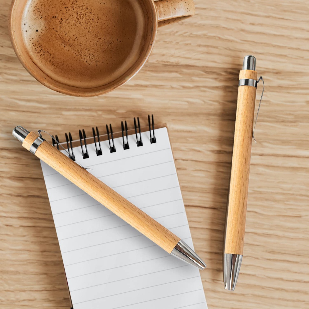 2PS Bamboo Wooden Retractable Ballpoint Black Ink 1 mm Sustainable Pen For Writing Office ...