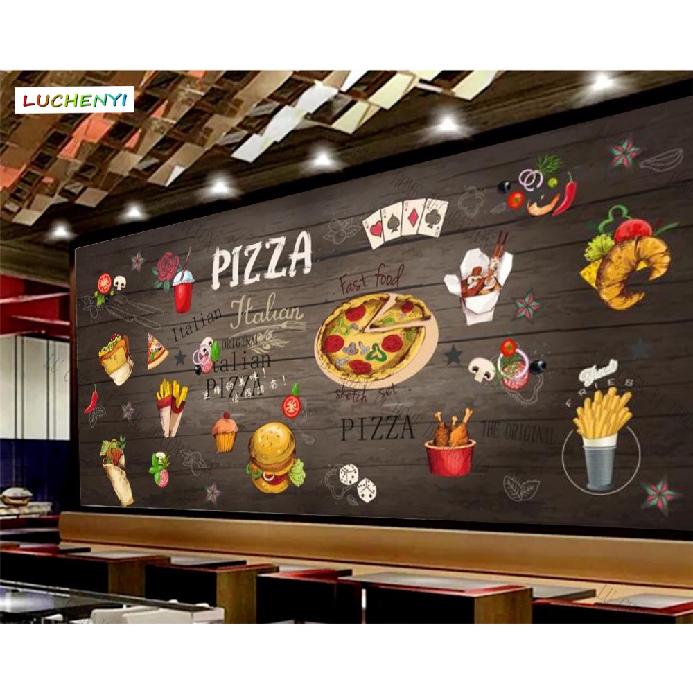 Custom creative painting pizza shop wallpaper mural,restaurant kitchen ...