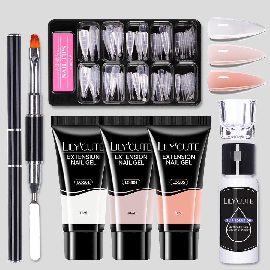 LILYCUTE Acrylic Poly UV Gel Extension Set Nail Kit Fast Building ...