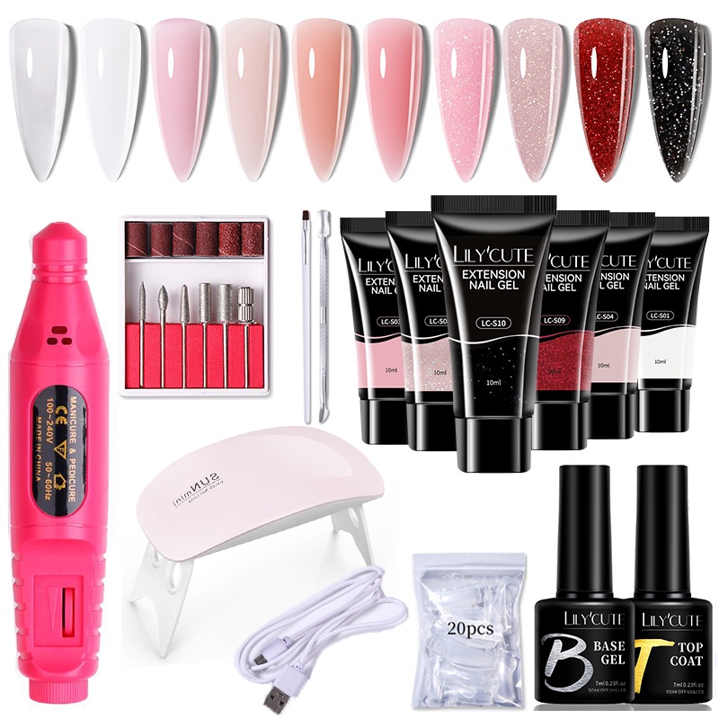 BORN PRETTY Extension Gel Nail Polish Set UV Lamp Base Top Coat Starter ...