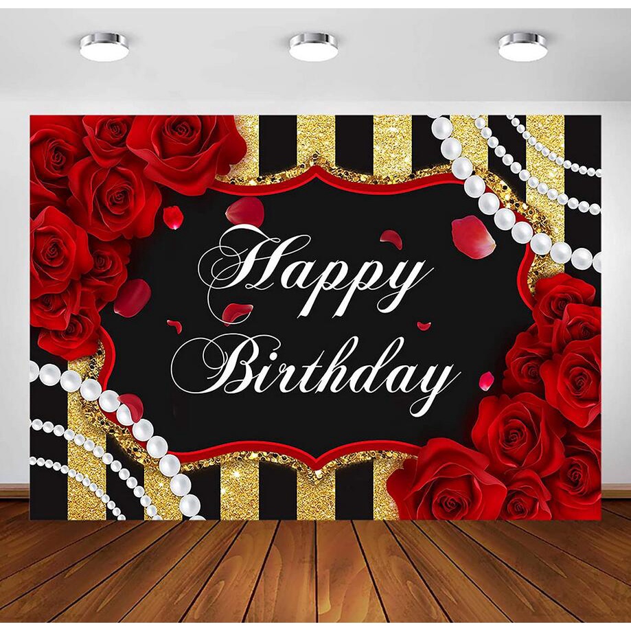 Red Rose Birthday Backdrop for Girls Woman Party Decorations Red Roses ...