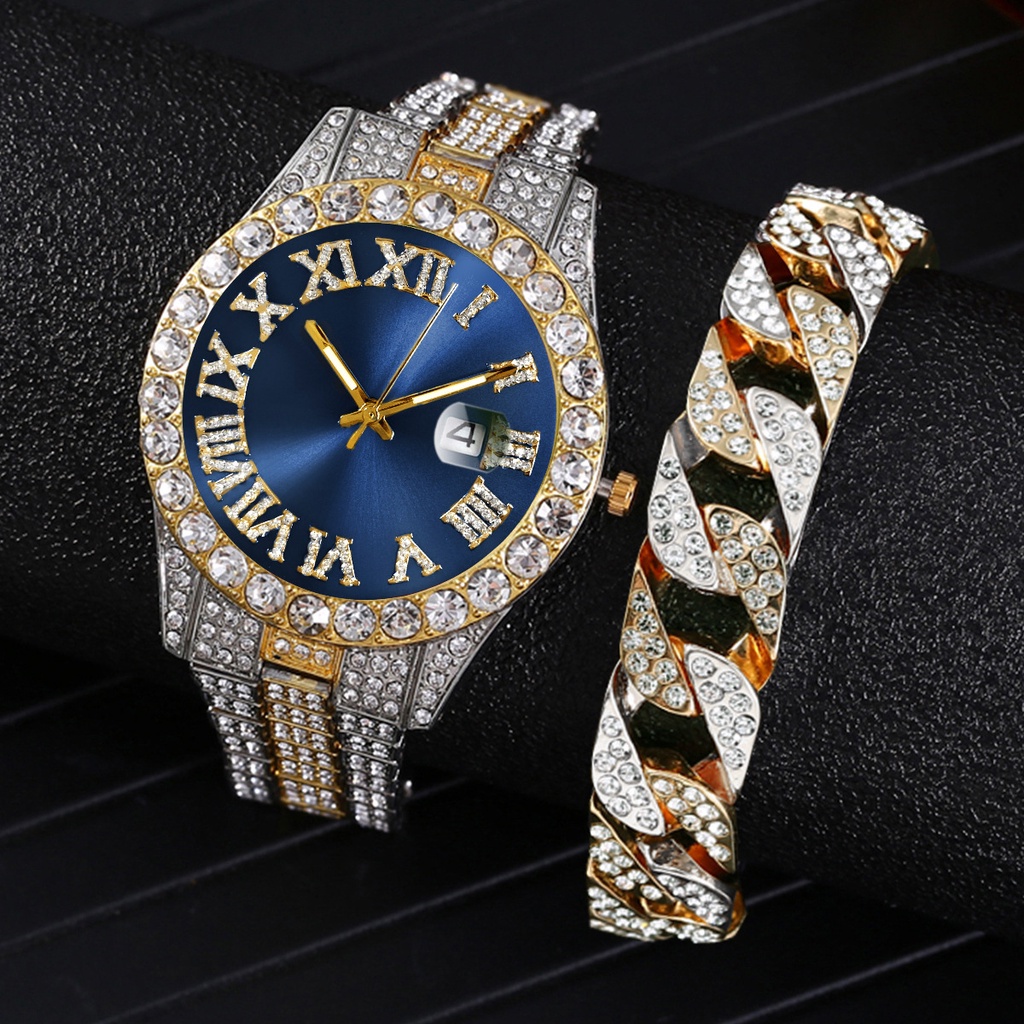 New Relógios Masculinos Iced Out Corrente Steel Strip Quartz Watch ...