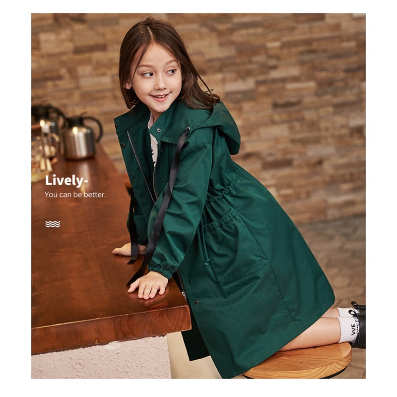 Teenage Girls Trench Coat Hooded Fashion Autumn Outdoors Double ...
