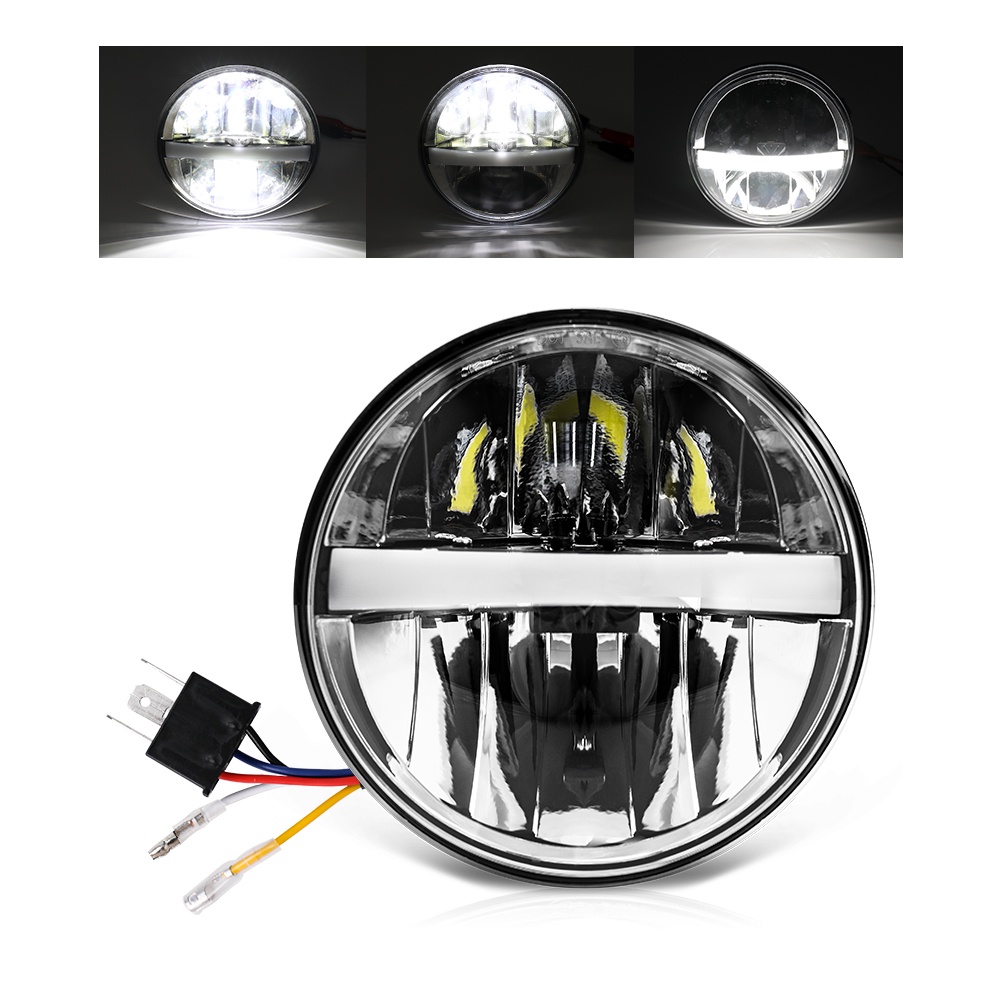 5.75 Led Headlights Motorcycle 5-3/4 Inch LED Headlight Halo DRL ...