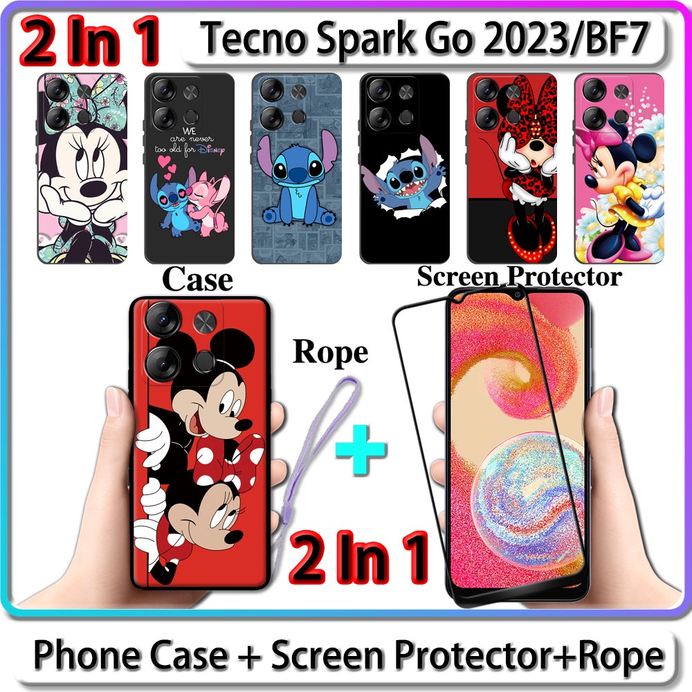 2 In 1 Case For Tecno Spark Go 2023 Bf7 Case With Tempered Glass Curved Ceramic Screen Protector