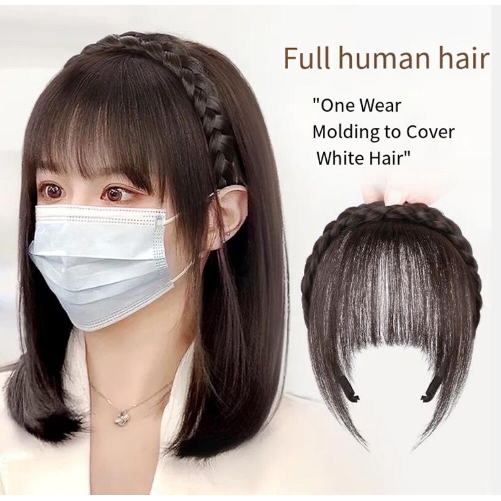 Braided hair hoop bangs one real hair forehead curtain sideburns cover ...
