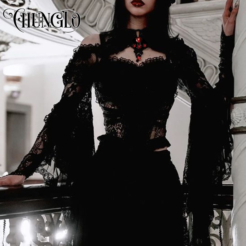 CHUNGLO Gothic Y2K Vintage Lace Overlays See Through Woman Cosplay ...
