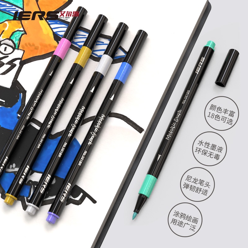 IERS 10/18 Colors Soft Brush Tip Metallic Marker Pen Set 1-3mm for DIY ...