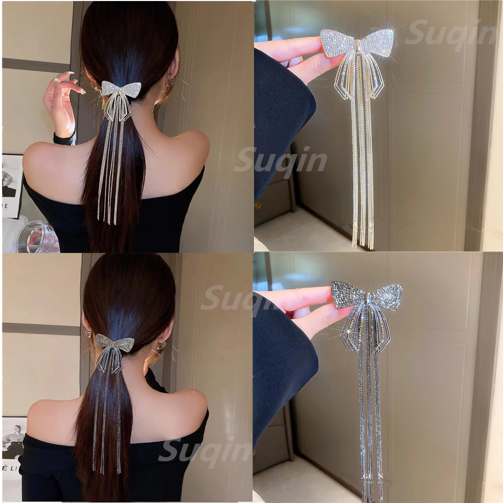 Korean Hair Clip Bow Tassel Spring Clip Hair Accessories Women | Shopee ...
