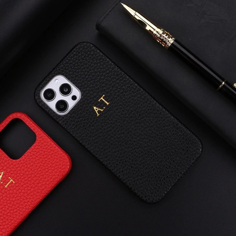 Personalised Pebble PU Leather Phone Case Gold Letters Case For iPhone ...