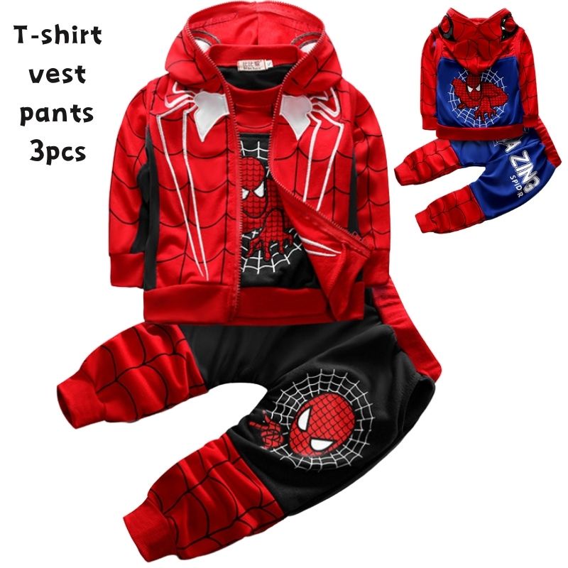 Spiderman Clothing 3Pcs Sets For Boy Cartoon Hoodie Vest T Shirt Pants ...