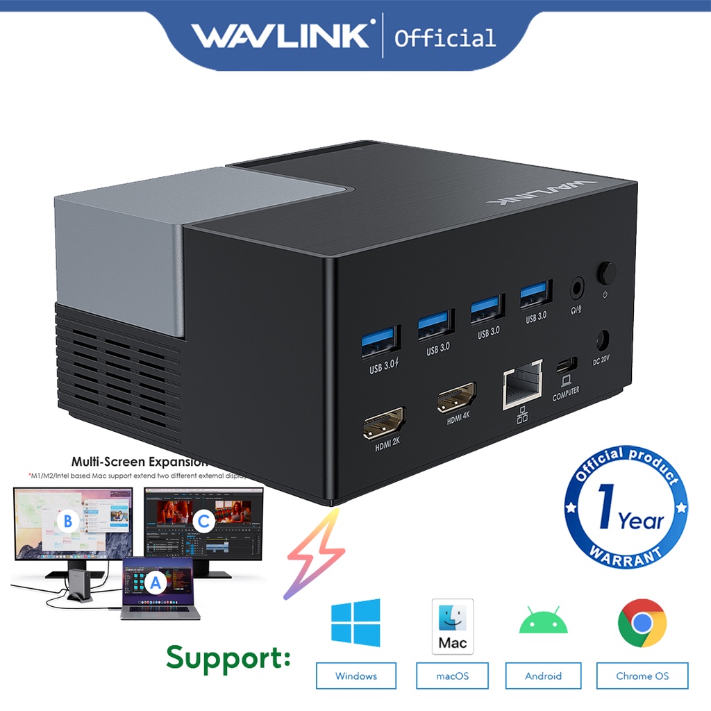Wavlink USB-C 4K Dual Display Dual HDMI Universal Docking Station with ...