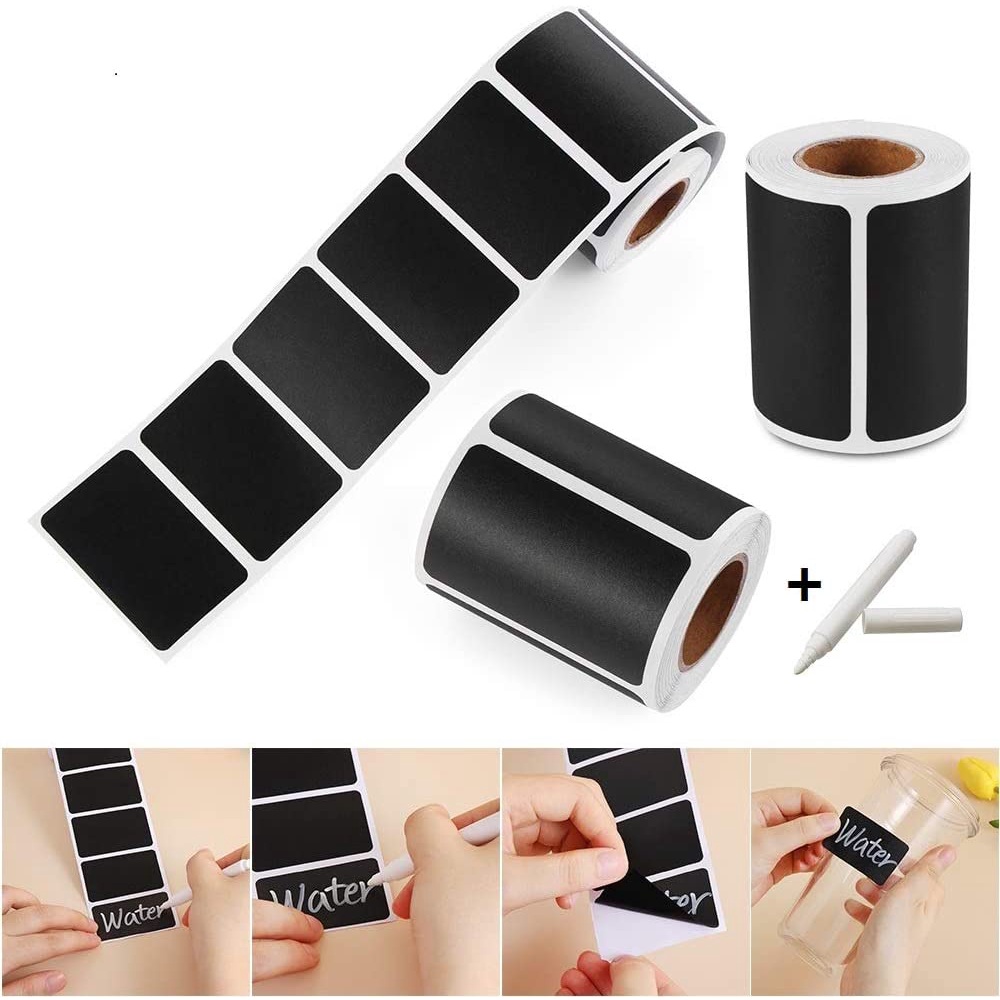 120 Pcs/Roll Black Rectangular Circular Pvc Waterproof Stickers Blank ...