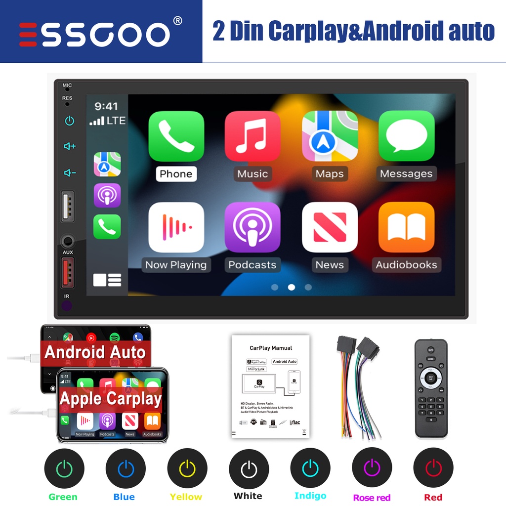 ESSGOO Carplay 2 Din 7 inch Car MP5 player Bluetooth Stereo Radio Multimedia Touch Screen Car ...