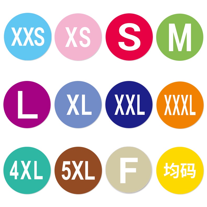 500pcs/roll Size Mark Sticker XS /S /M /L /XL /XXL /3XL /4XL /5XL ...