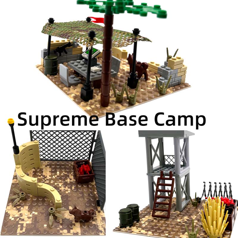 Military Base Camp Moc Building block Army Tent Barricade Sentry Fence ...