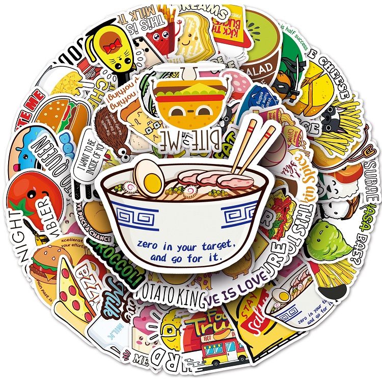 50 Piece Funny Food Stickers Waterproof DIY For Phones Laptop Car ...