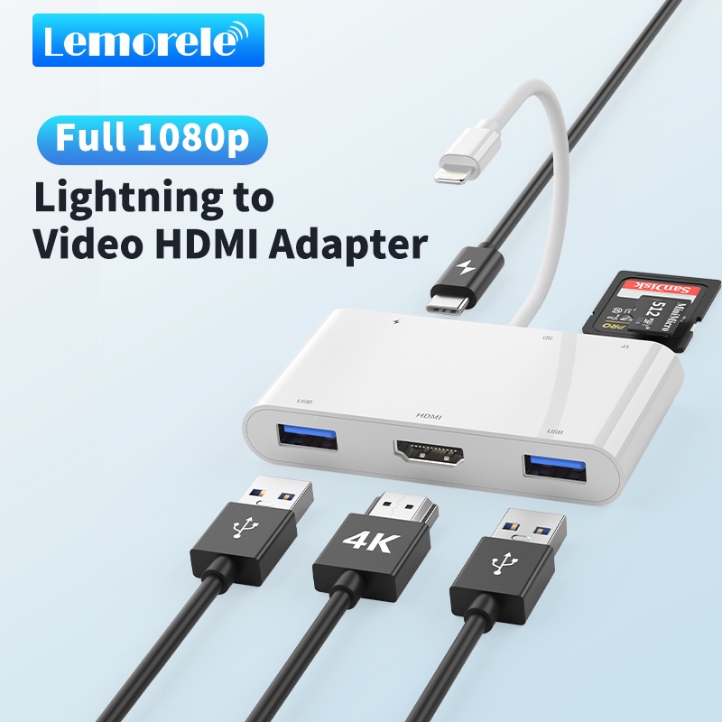 Lemorele LC15 HDMI Hub Adapter 6-in-1 adapter TF/SD card reader support ...