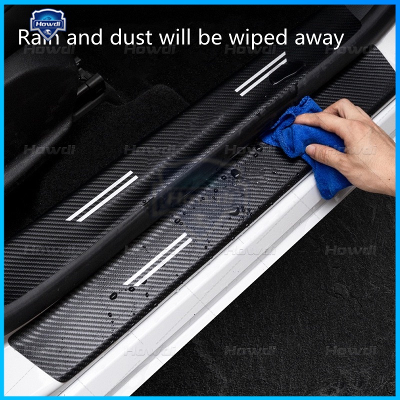 [4pc/Set] Car Door Side Step Sill Strip Carbon Fibre Leather Anti ...