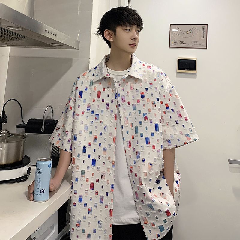 Topless World 2023 Colorful Ripped Tassel Shirt Men Fashion High Street ...