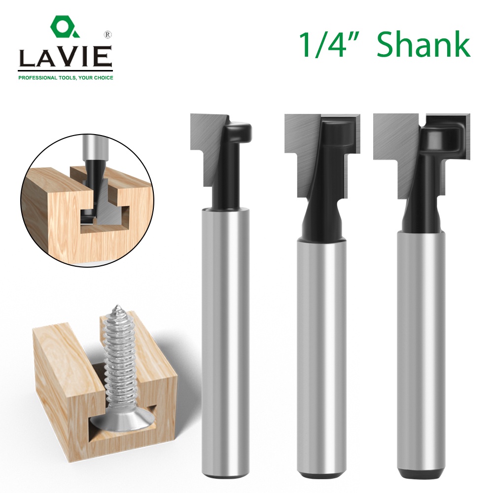 LAVIE 3pc 1/4 T-Slot Cutter Router Bit Set Hex Bolt Key Hole Bits T ...