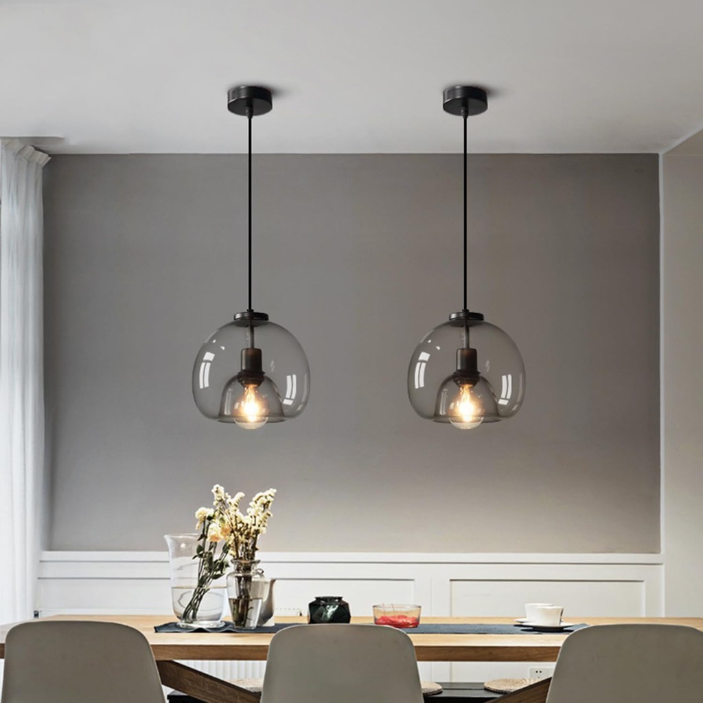 Smoky Gray Glass Ball Pendant Light Kitchen Island Hanging Chandelier ...