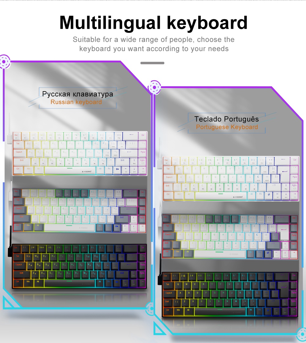 E-YOOSO Brazilian Portuguese Keyboard Z686 RGB USB 60% Mini slim ...