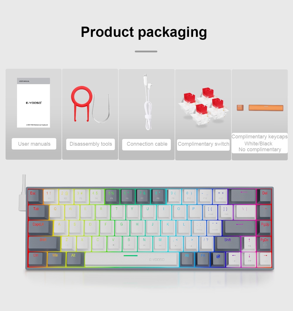 E-YOOSO Brazilian Portuguese Keyboard Z686 RGB USB 60% Mini slim ...