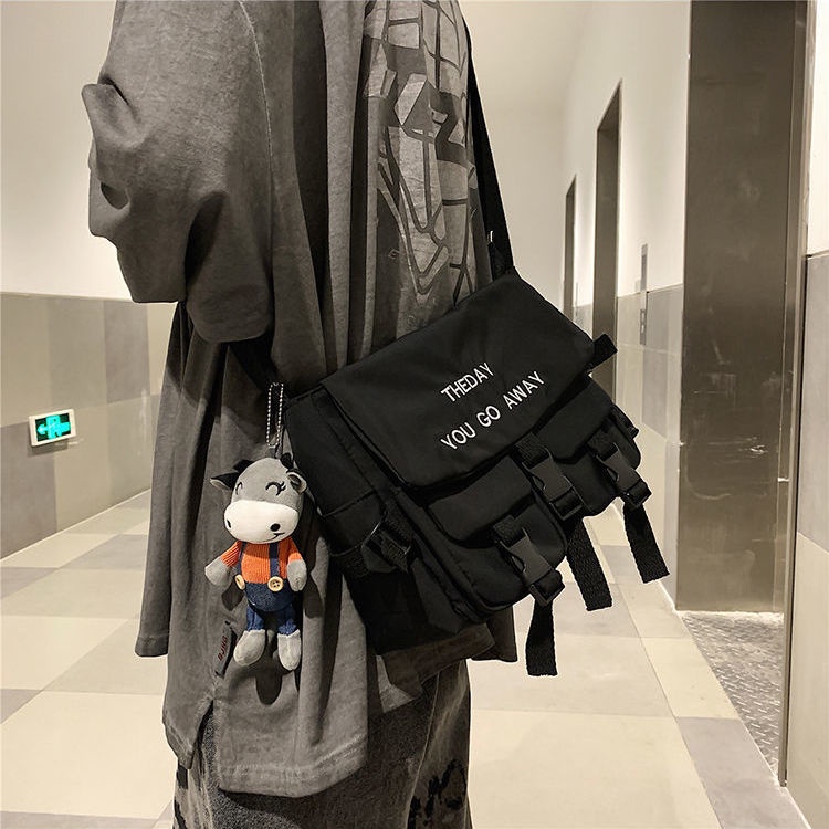 Crazy Bag Men's Retro Hip Hop Large Capacity Shoulder Bag Fashion Solid ...